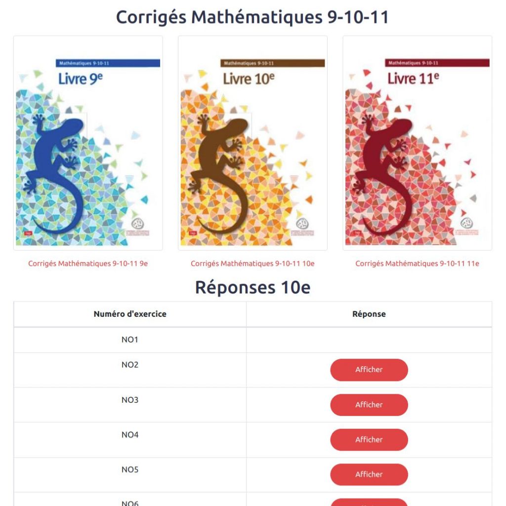 Corrigés Mathématiques 9-10-11 10e - Swissmath