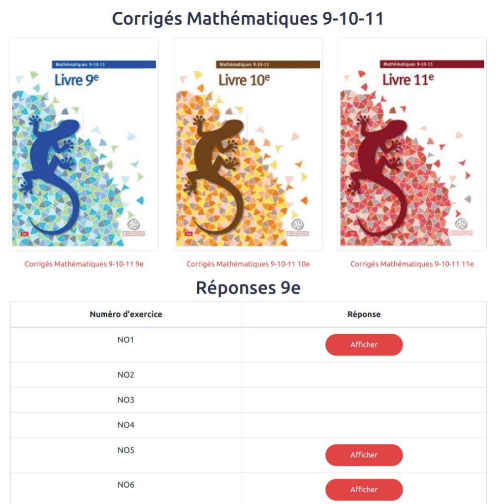Corrigés Mathématiques 9-10-11 9e - Swissmath